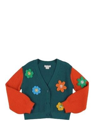 Stella McCartney Twisted Knitted Cardigan With Embroidered Patches - Blue