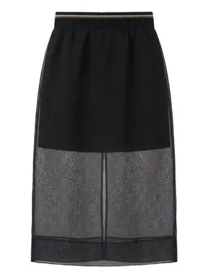 Brunello Cucinelli Semi-sheer Ribbed Midi Skirt - Black