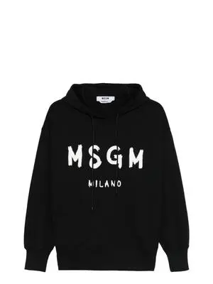 MSGM Logo Print Cotton Hoodie - Black