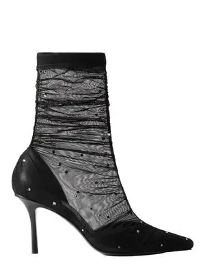 JIMMY CHOO Lotta 85 Crystal-embellished Tulle And Satin Sock Boots - Black