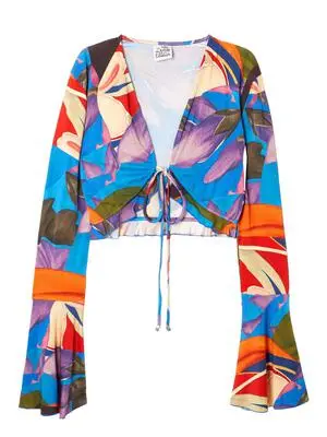 DONDE ESTEBAN Cropped Tie-detailed Floral-print Jersey Top - Multicolor