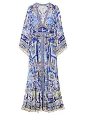 Camilla Shirred Printed Silk Maxi Dress - Multicolor