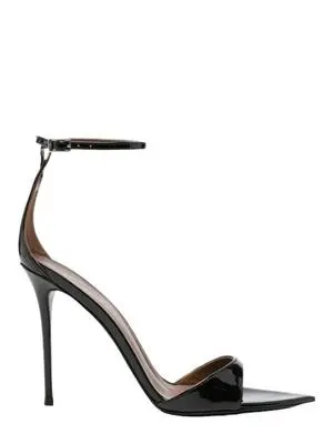 GIUSEPPE ZANOTTI Patent Leather Pointed Toe Stiletto Sandals - Black