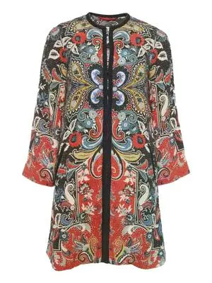 Etro Floral Print Tweed Coat - Black