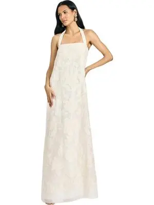 SACHIN & BABI SACHIN & BABI Linen Blend Halter Floor Length Gown