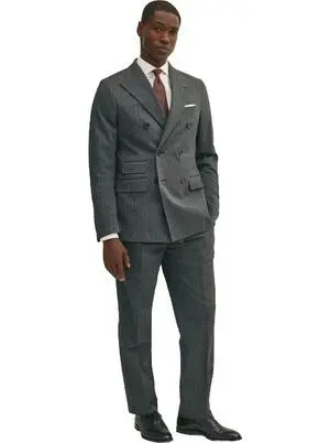 Brooks Brothers Classic Fit Cotton Herringbone Suit Pants - Grey