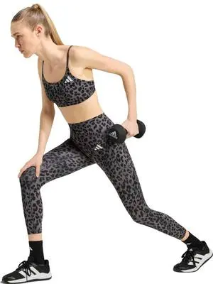 Adidas Optime Essentials 3-stripes Leopard Light Support Bra Xs Earth Strata
