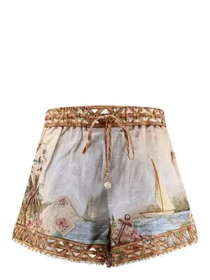 Zimmermann Mahon Linen Printed Shorts - Multicolor