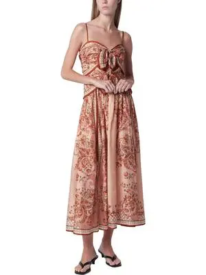 Zimmermann Aster Midi Dress With Silk Scarf Detail - Multicolor