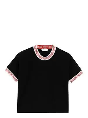 Versace Stretch Cotton Jersey T-shirt With Greca Motif - Black