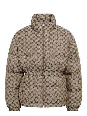 Gucci Belted Gg Fabric Padded Jacket - Brown