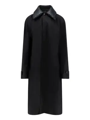 Bottega Veneta Wool And Silk Coat With Removable Intrecciato Leather Collar - Multicolor