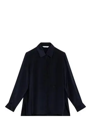 Max Mara Silk Shirt With Embroidered Logo - Blue