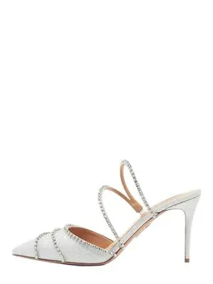 AQUAZZURA Crystal-embellished Pointed-toe Mules - Silver