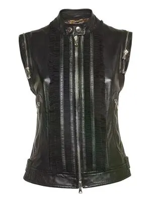 Dolce & Gabbana Ruffled Silk Trim Sleeveless Jacket - Black