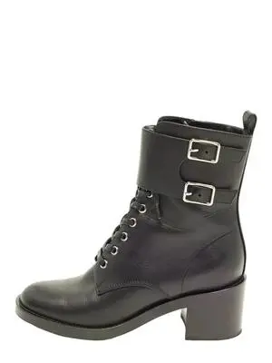 GIANVITO ROSSI Buckled Lace-up Heeled Combat Boots - Black