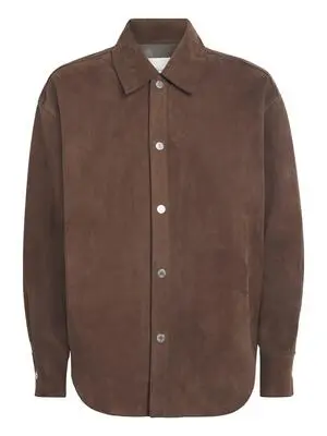 AMI Paris Suede Overshirt Brown