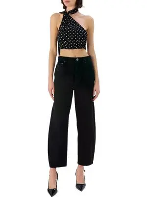 OCCLEUS Polka Dot Halter Neck Top - Black