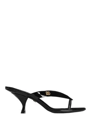 Dolce & Gabbana Patent Leather Thong Sandals - Black