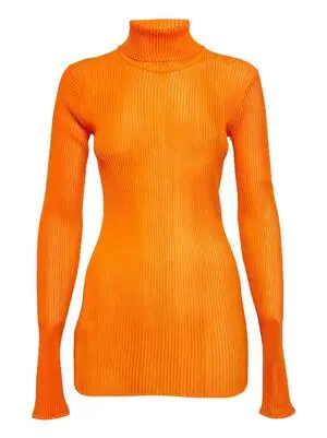 Victoria Beckham Rib Knit Sheer Roll Neck Sweater - Orange
