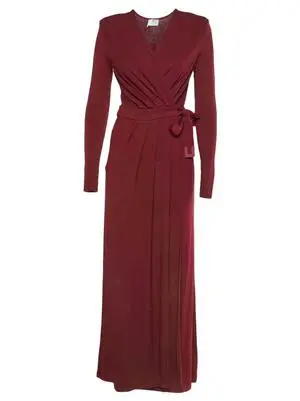 Elisabetta Franchi Burgundy Crepe Wrap Maxi Dress - Red