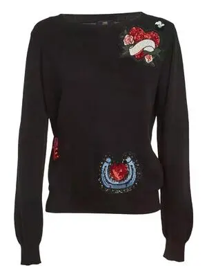 Roberto Cavalli Cotton Embroidered Patch Sweater - Black