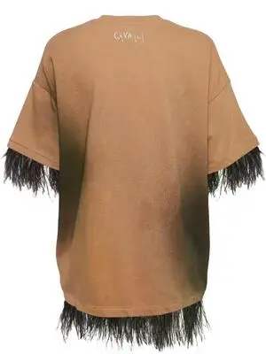 Roberto Cavalli Feather Trimmed T-shirt - Neutrals