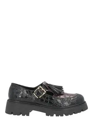 NILA & NILA Glossed Leather Loafers With Crocodile Print And Buckle Fastening - Black