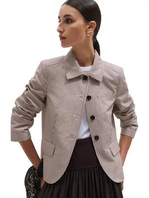 ME+EM Short Seersucker Jacket - Cocoa/cream