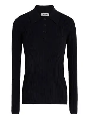 Sandro Ribbed Knit Polo Shirt - Navy