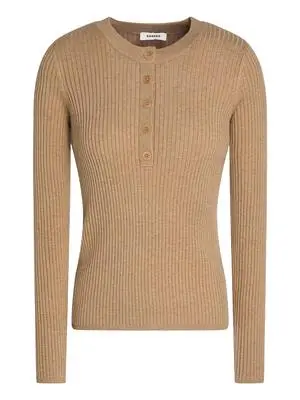Sandro Ribbed Knit Button-front Sweater - Neutral