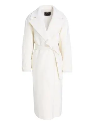Maje Wool-blend Felt Coat With Detachable Waist Tie - Ivory