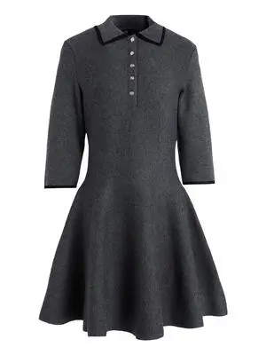 Maje Flared Knitted Mini Dress With Piped Trims - Anthracite