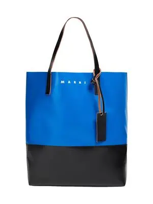 Marni Tribeca Coated Canvas Tote With Leather Trim - Blue