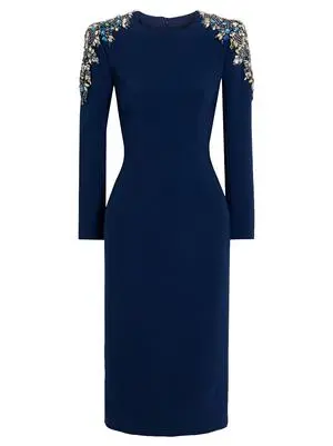 Jenny Packham Martini Drop Crystal Embellished Crepe Midi Dress - Navy