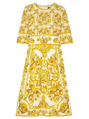 Dolce & Gabbana Maiolica Printed Silk-blend Charmeuse Mini Dress - Saffron
