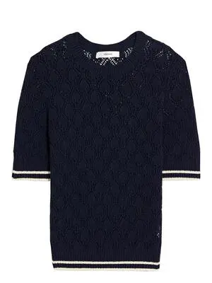 FRAME Rookie Crew Pointelle Knit Cotton-blend Sweater - Navy
