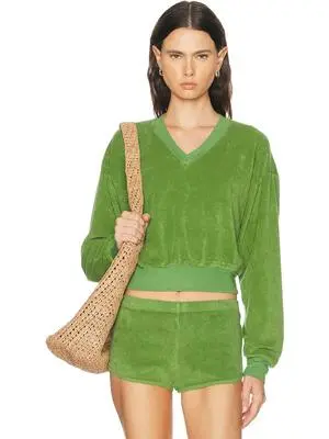 Eterne Cropped V-neck Terry Sweatshirt - Fern
