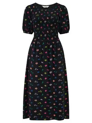 SUGARHILL BRIGHTON Edina Shirred Jersey Midi Dress - Black