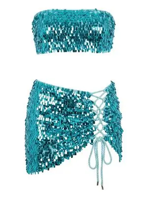 NUR KARAATA Royal Palm Sequin Embellished Two-piece Set - Blue