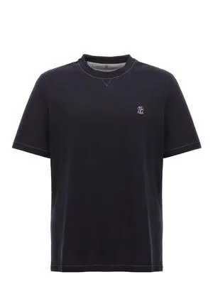Brunello Cucinelli Logo Embroidered Crewneck T-shirt - Black
