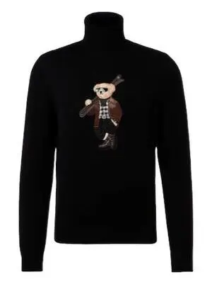 Ralph Lauren Purple Label Embroidered Cashmere Turtleneck Sweater - Black