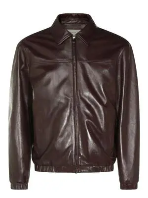 Canali Canali Leather Zip-Up Bomber Jacket Black