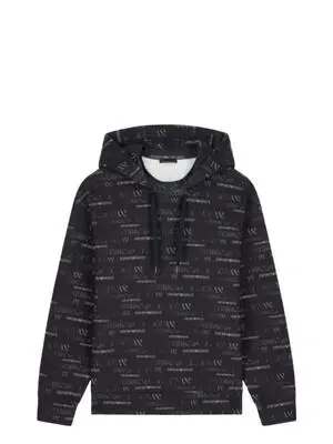 Emporio Armani Double Jersey All-over Logo Print Hoodie - Blue
