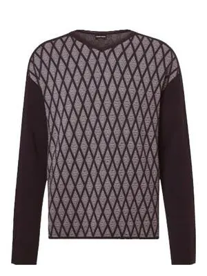 Giorgio Armani Wool And Cashmere Geometric Jacquard Crewneck Sweater - Black
