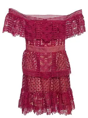 SELF-PORTRAIT Guipure Lace Off-shoulder Mini Dress - Red