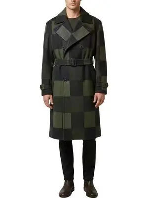 FERRAGAMO Double-breasted Check Wool Coat - Green