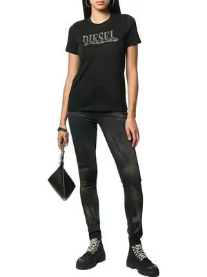 DIESEL® Diesel Black Stretch Cotton Skinny Jeans With Brush Stroke Print
