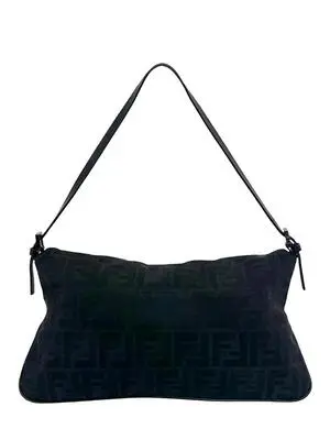 Fendi Zucca Canvas Double Flap Shoulder Bag - Black
