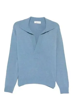 Victoria Beckham Ocean Mist Melange Polo-collar Sweater - Blue